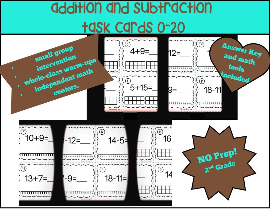 Addition and Subtraction Problem Task Cards 0-20. - Etsy