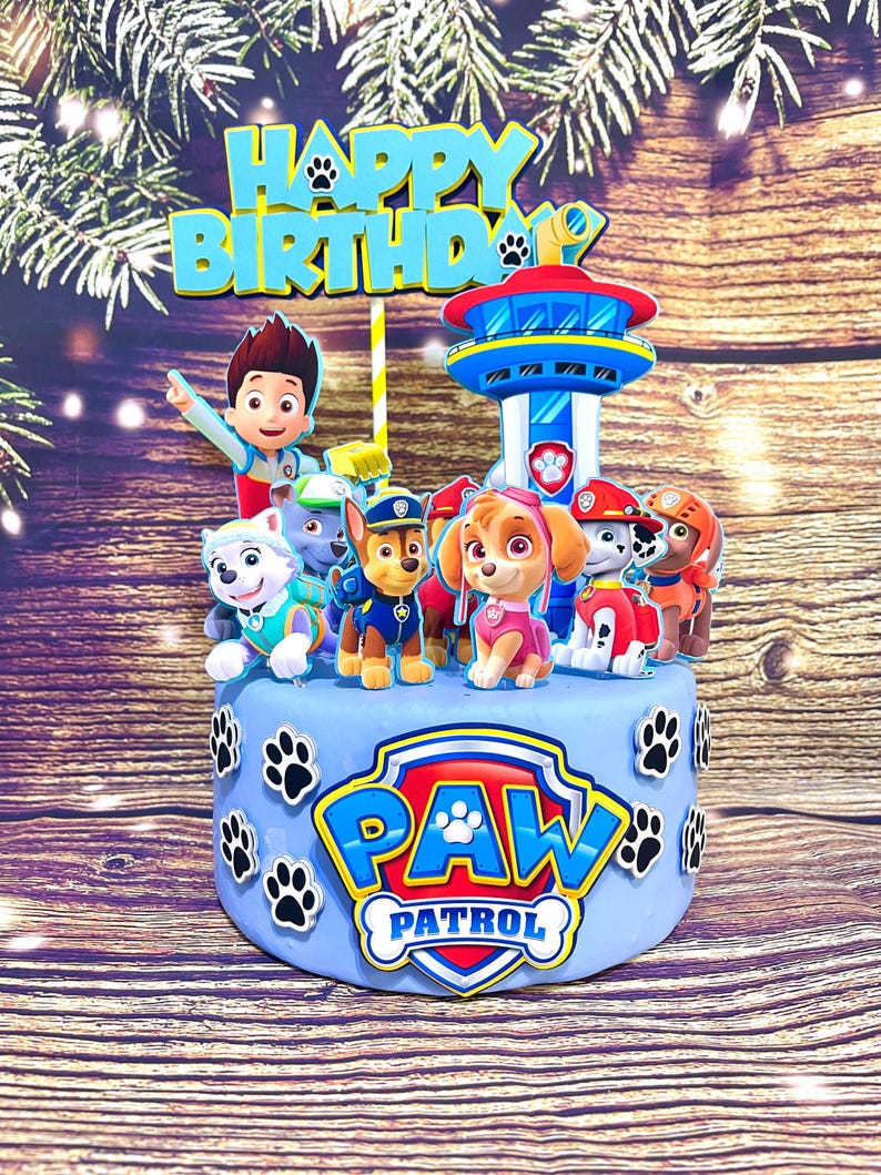 Puppy Rescue Cake Topper, Police & Fire Dog Birthday Theme, Custom Name ...