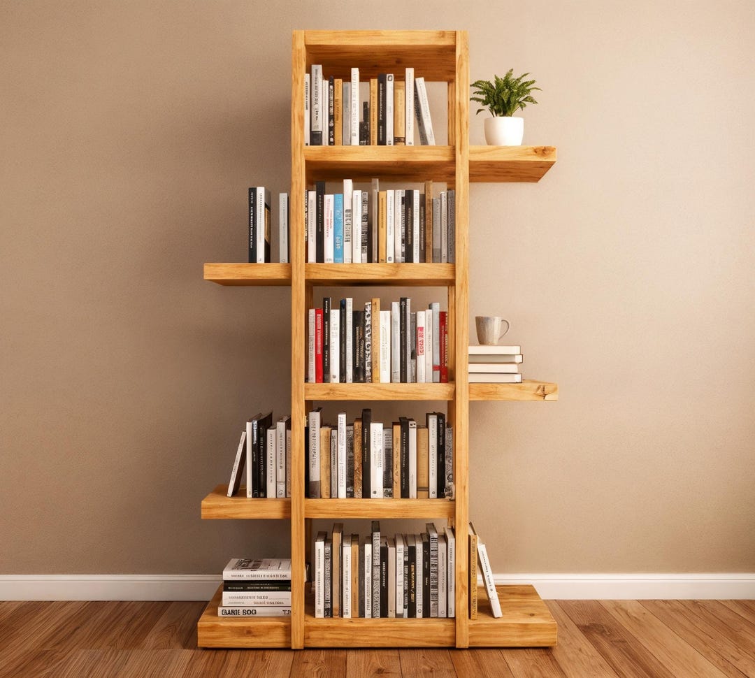Asymmetrical Bookshelf Plans | Modern Geometric Open Shelving (PDF ...
