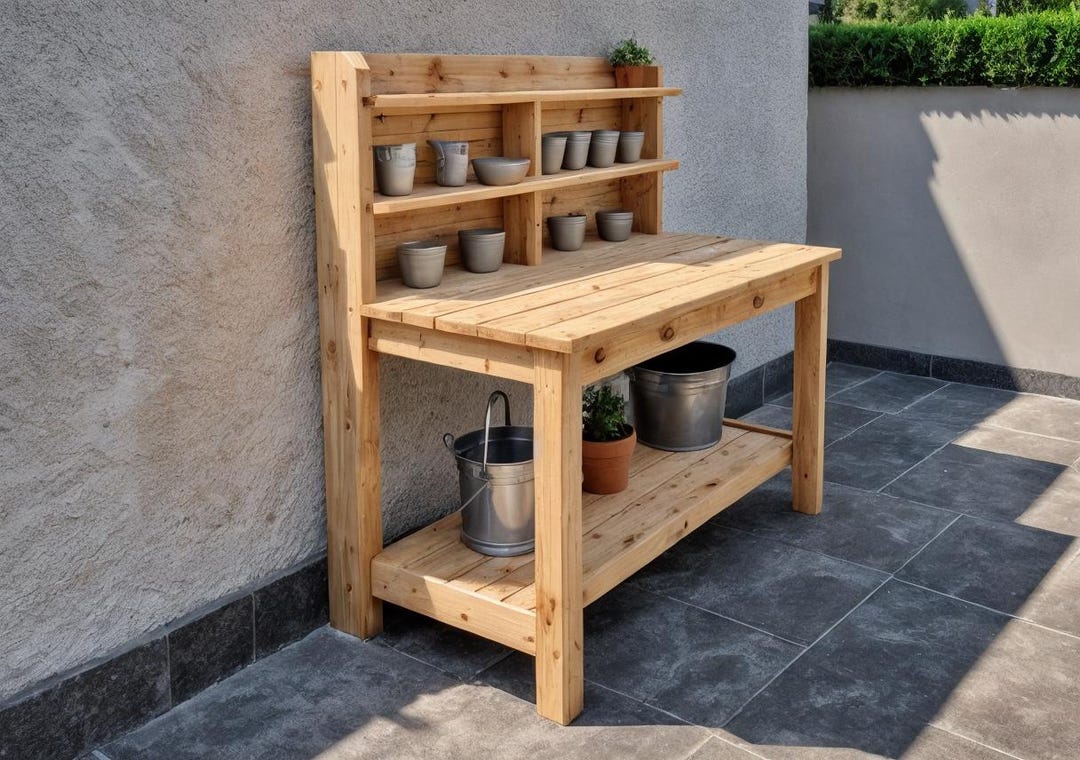 Wooden Potting Bench Build Plan: DIY Garden Table,woodworking Plans ...