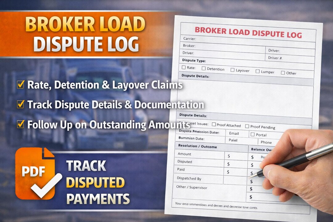 Broker Load Dispute Log | Trucking Payment Dispute Tracker | Owner ...