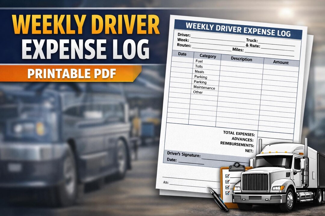 Weekly Driver Expense Log | Trucking Expense Tracker | Owner Operator ...
