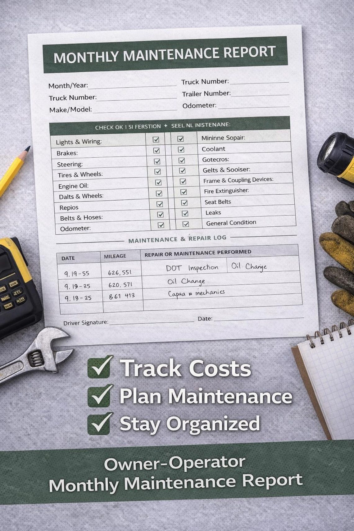 Owner Operator Monthly Maintenance Report | Truck & Trailer Maintenance ...