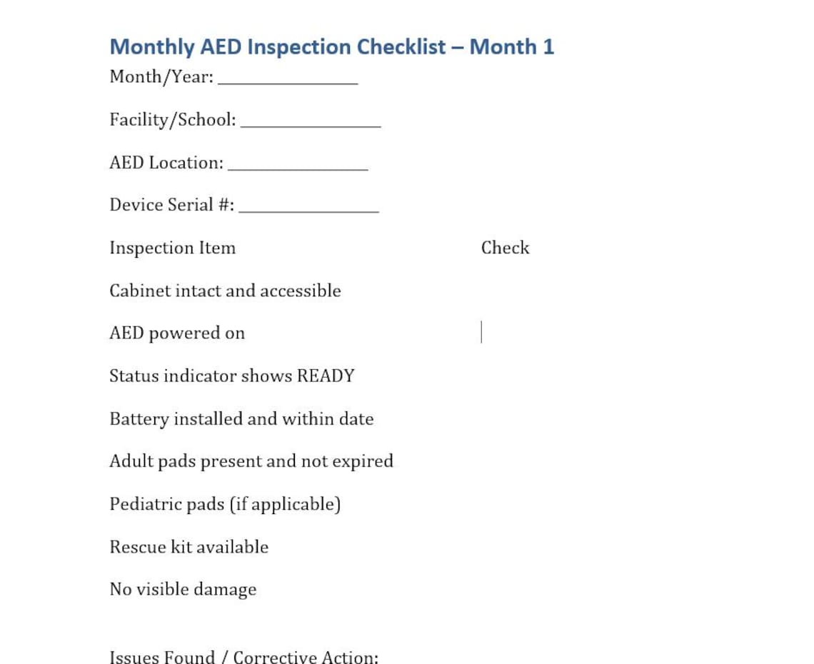 Annual AED Inspection Checklist Bundle, School Compliance Form ...