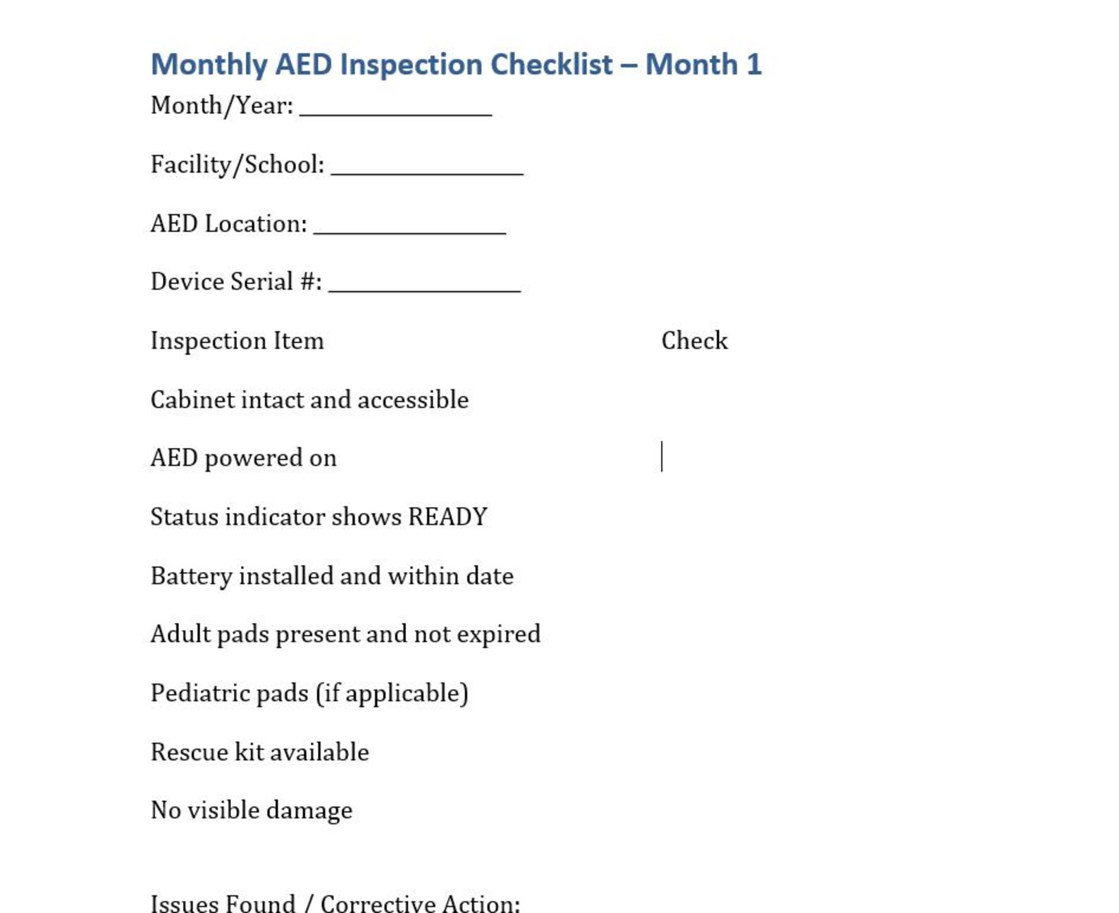 Annual AED Inspection Checklist Bundle, School Compliance Form ...