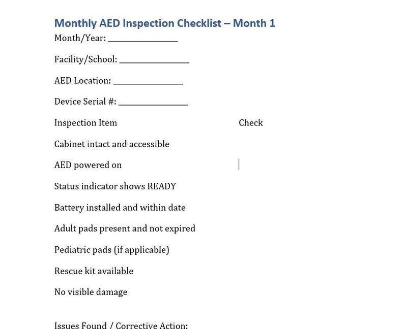 Annual AED Inspection Checklist Bundle, School Compliance Form ...