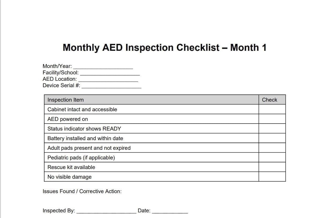 Annual AED Inspection Checklist Bundle, School Compliance Form ...