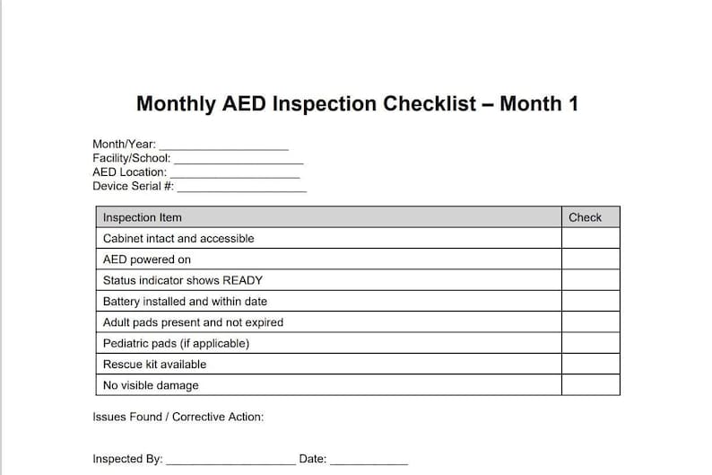Annual AED Inspection Checklist Bundle, School Compliance Form ...