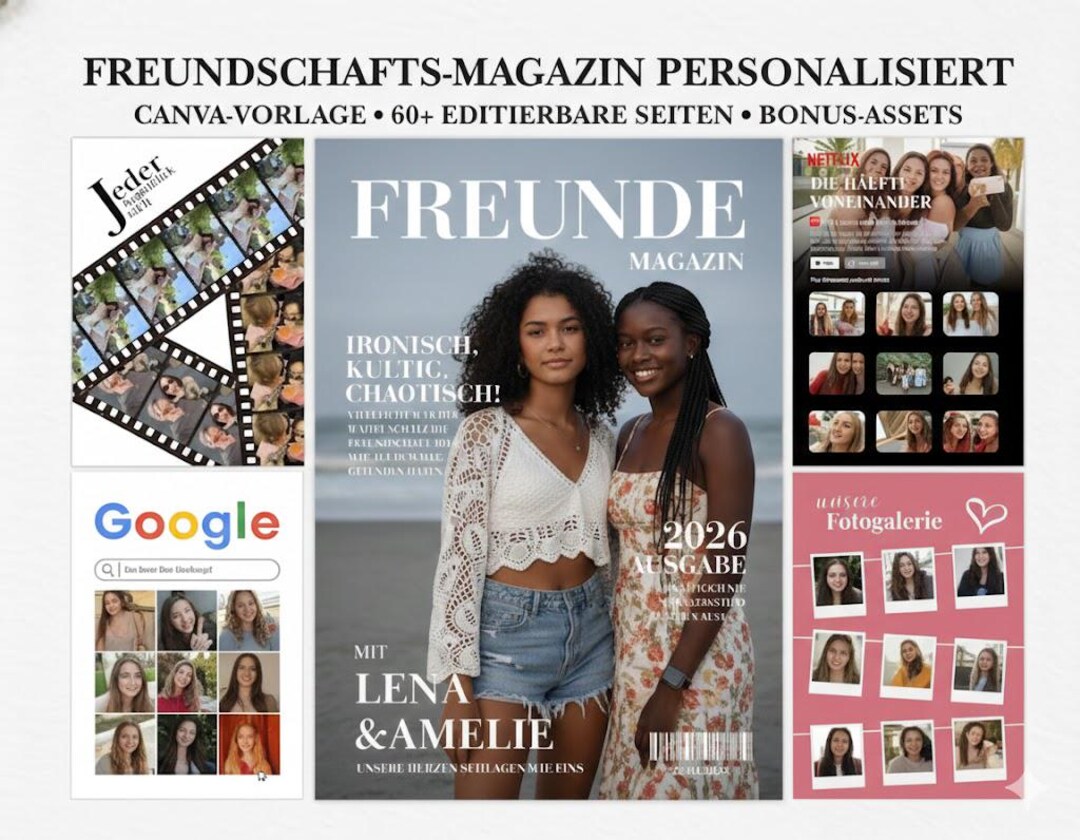 Editable German Friendship Magazine Canva Template – Custom Freunde ...