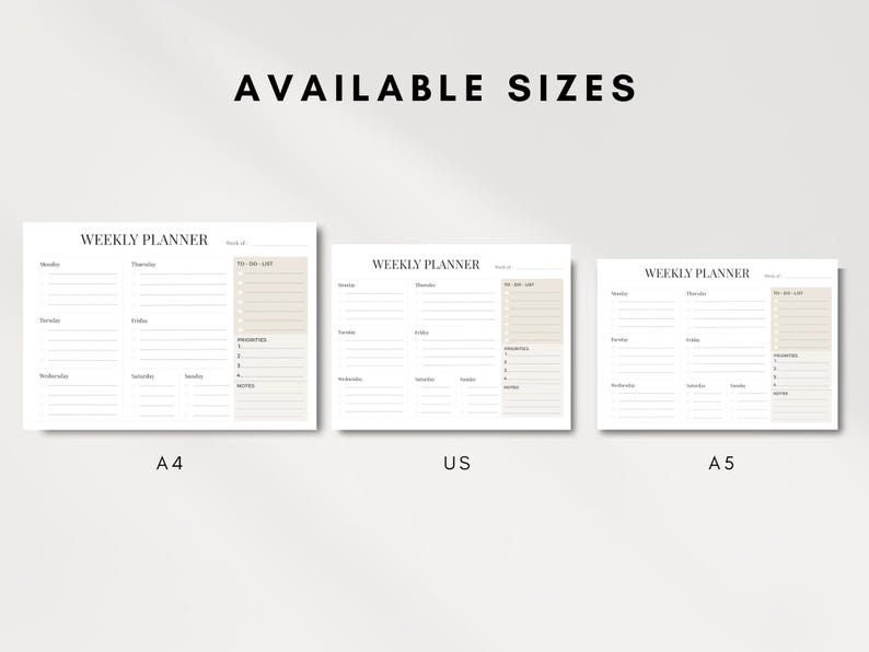 Minimal Weekly Planner Printable | Digital & Printable PDF | A4 A5 US ...