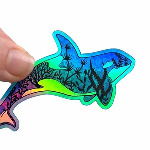 Orca Sticker, Killer Whale Sticker, Vinyl Animal Holographic Sticker ...