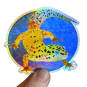 Leopard Gecko Sticker, Lizard Vinyl Sticker, Reptile Holographic ...