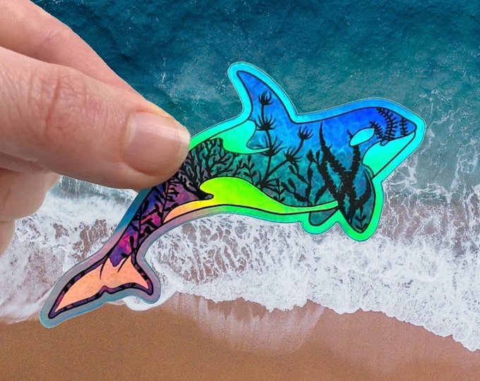 Orca Sticker, Killer Whale Sticker, Vinyl Animal Holographic Sticker ...