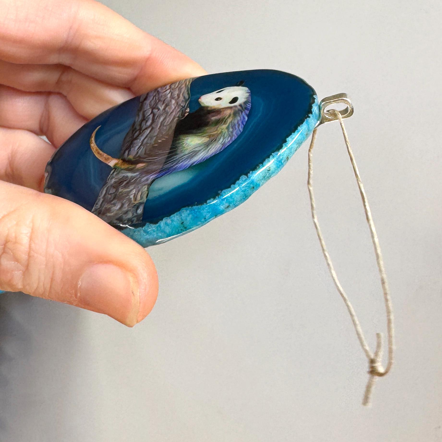 Opossum Ornament, Wildlife Agate Slice Ornament, Resin Forest Animal ...