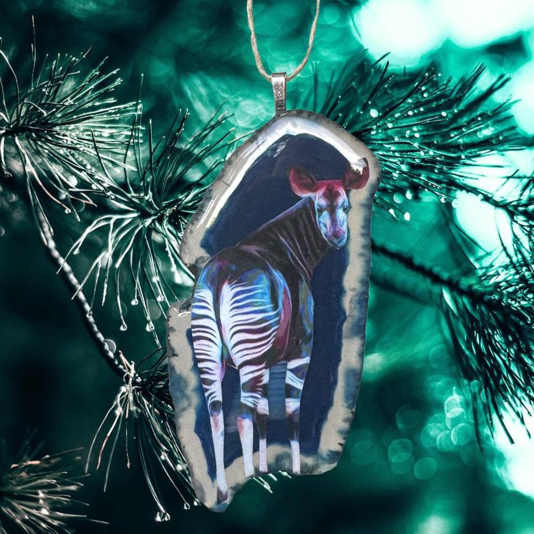 Okapi Ornament, Cute Animal Agate Slice Ornament, Zookeeper Gift ...