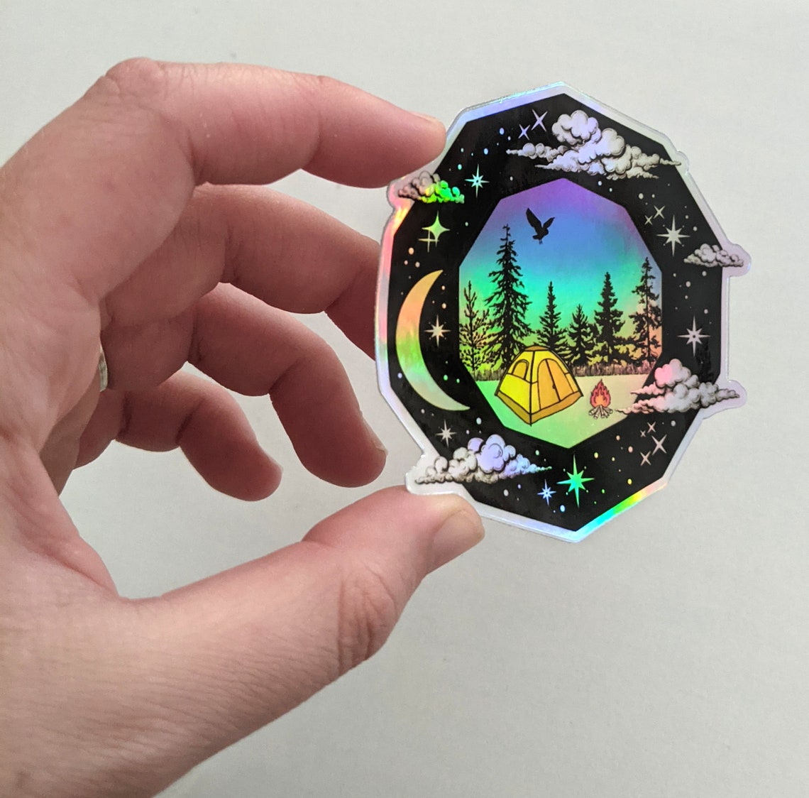 Camping Sticker Holographic Forest Sticker Nature Lover - Etsy