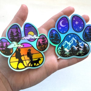 Paw Print Sticker Holographic Dog Sticker Hiking Vinyl - Etsy