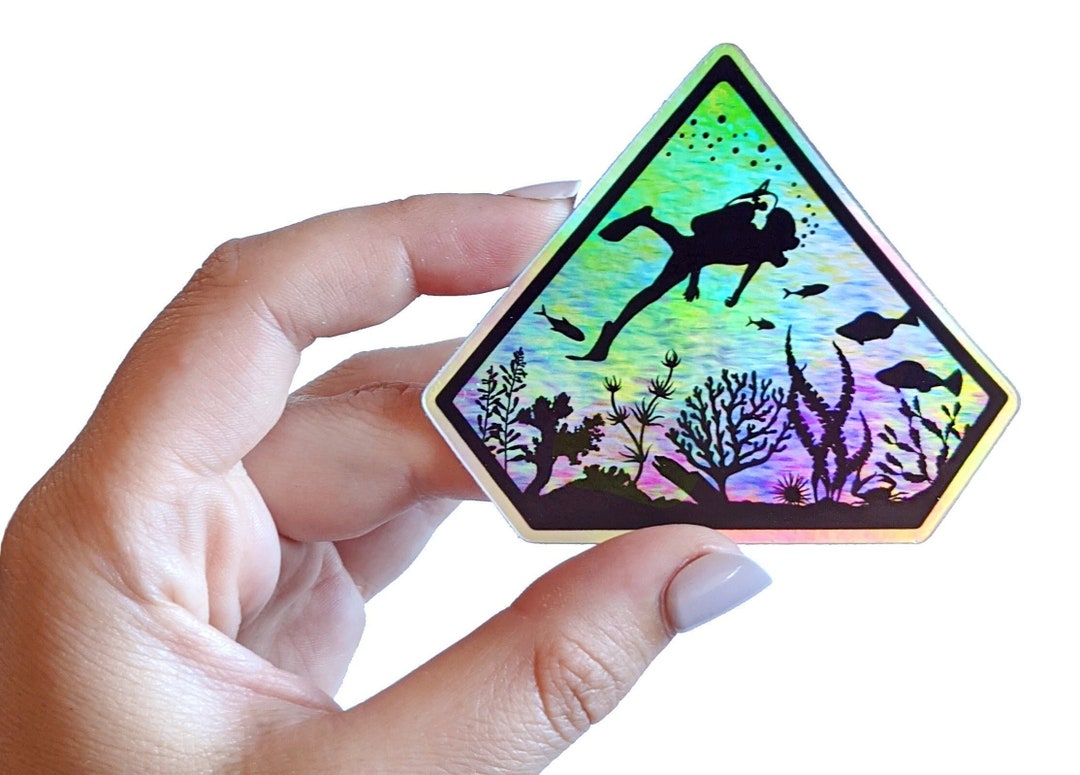 Scuba Diver Sticker, Vinyl Holographic Sticker, Scuba Diving Sticker ...