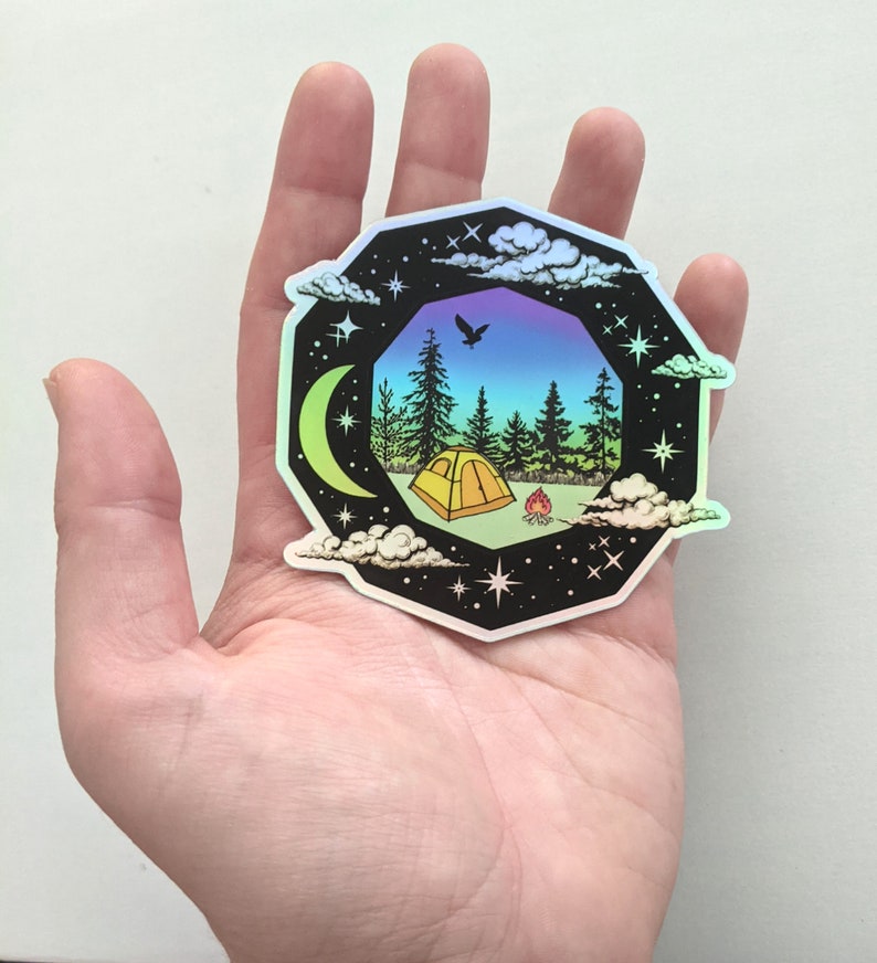 Camping Sticker Holographic Forest Sticker Nature Lover - Etsy