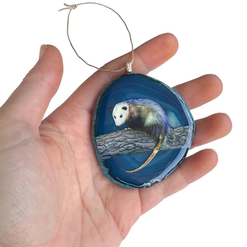 Opossum Ornament, Wildlife Agate Slice Ornament, Resin Forest Animal ...