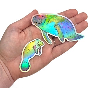 Manatee Sticker, Vinyl Animal Holographic Sticker, Wildlife Laptop ...