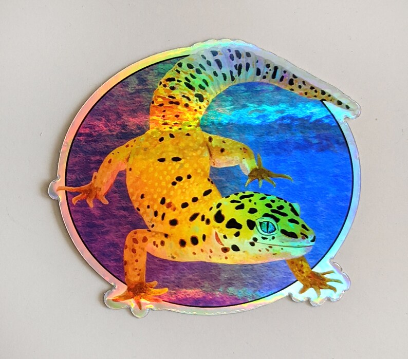 Leopard Gecko Sticker, Lizard Vinyl Sticker, Reptile Holographic ...