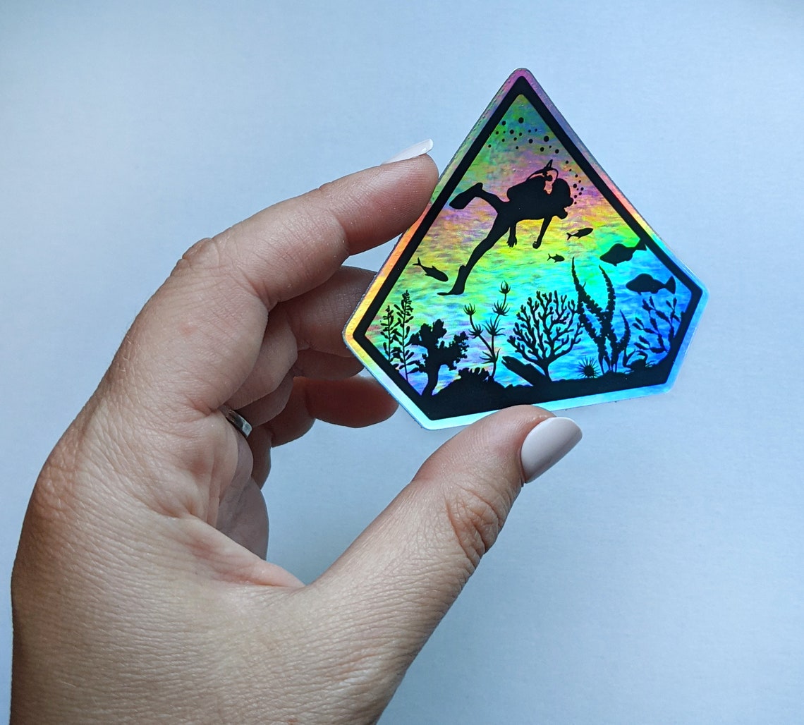 Scuba Diver Sticker Vinyl Holographic Sticker Scuba Diving | Etsy