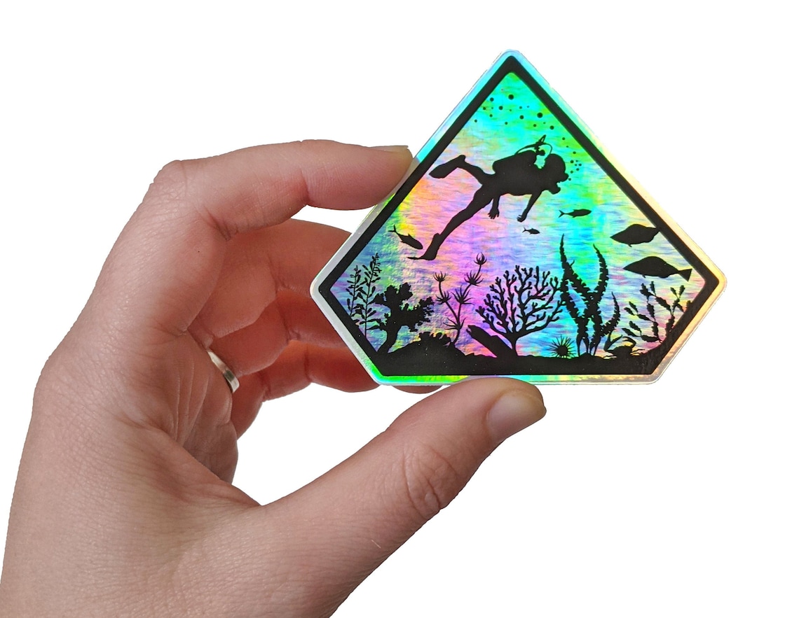 Scuba diver sticker vinyl holographic sticker scuba diving | Etsy