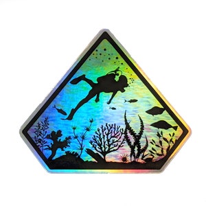 Scuba diver sticker vinyl holographic sticker scuba diving | Etsy