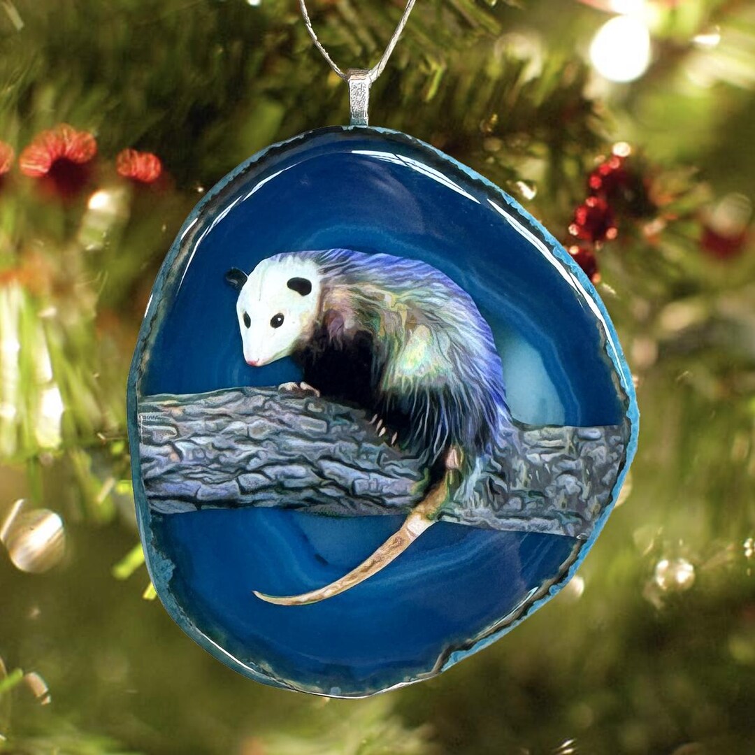 Opossum Ornament, Wildlife Agate Slice Ornament, Resin Forest Animal ...
