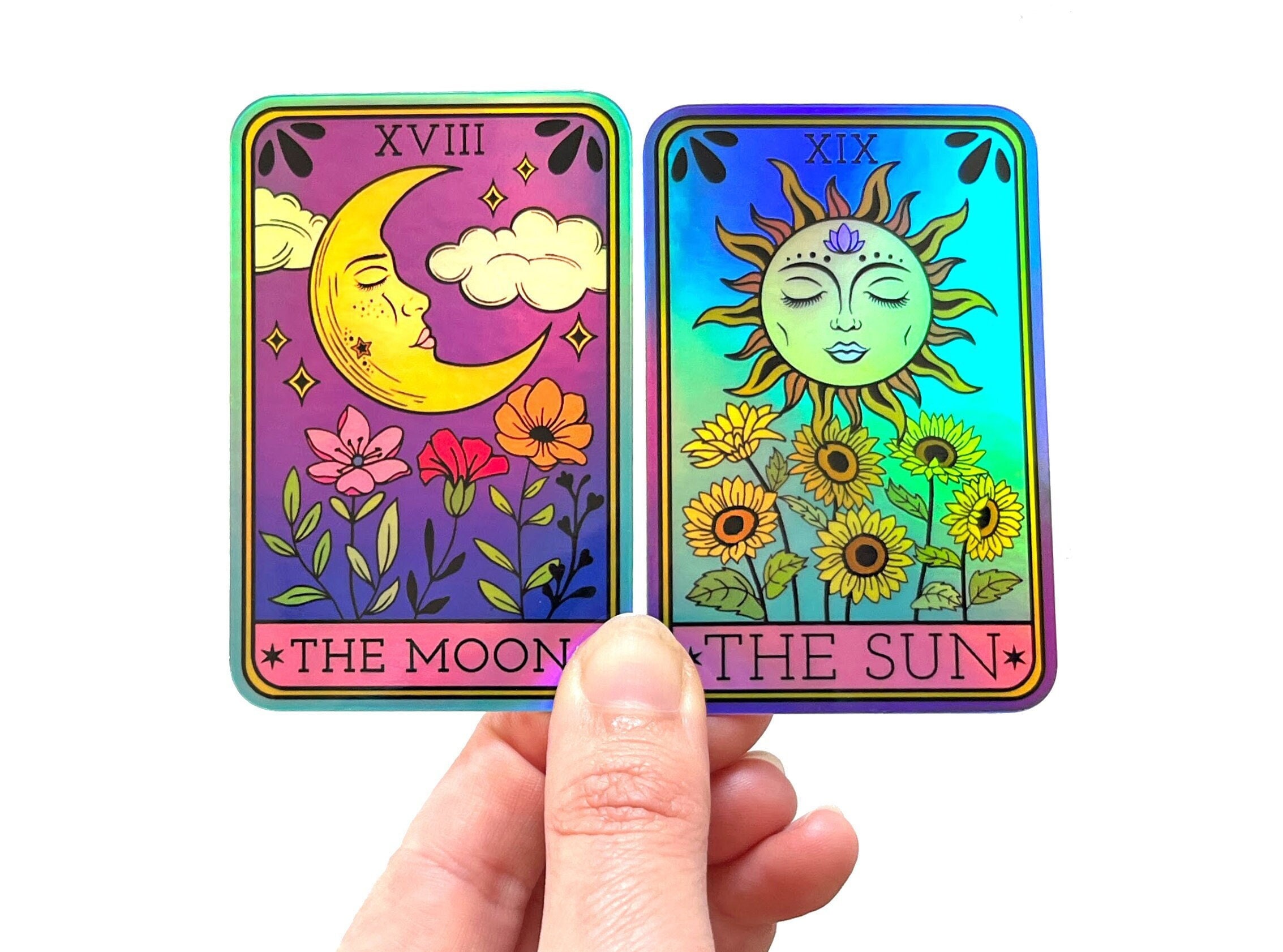 Tarot Card Stickers, Vinyl Holographic Stickers, the Sun and the Moon ...
