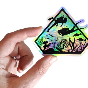 Scuba Diver Sticker, Vinyl Holographic Sticker, Scuba Diving Sticker ...