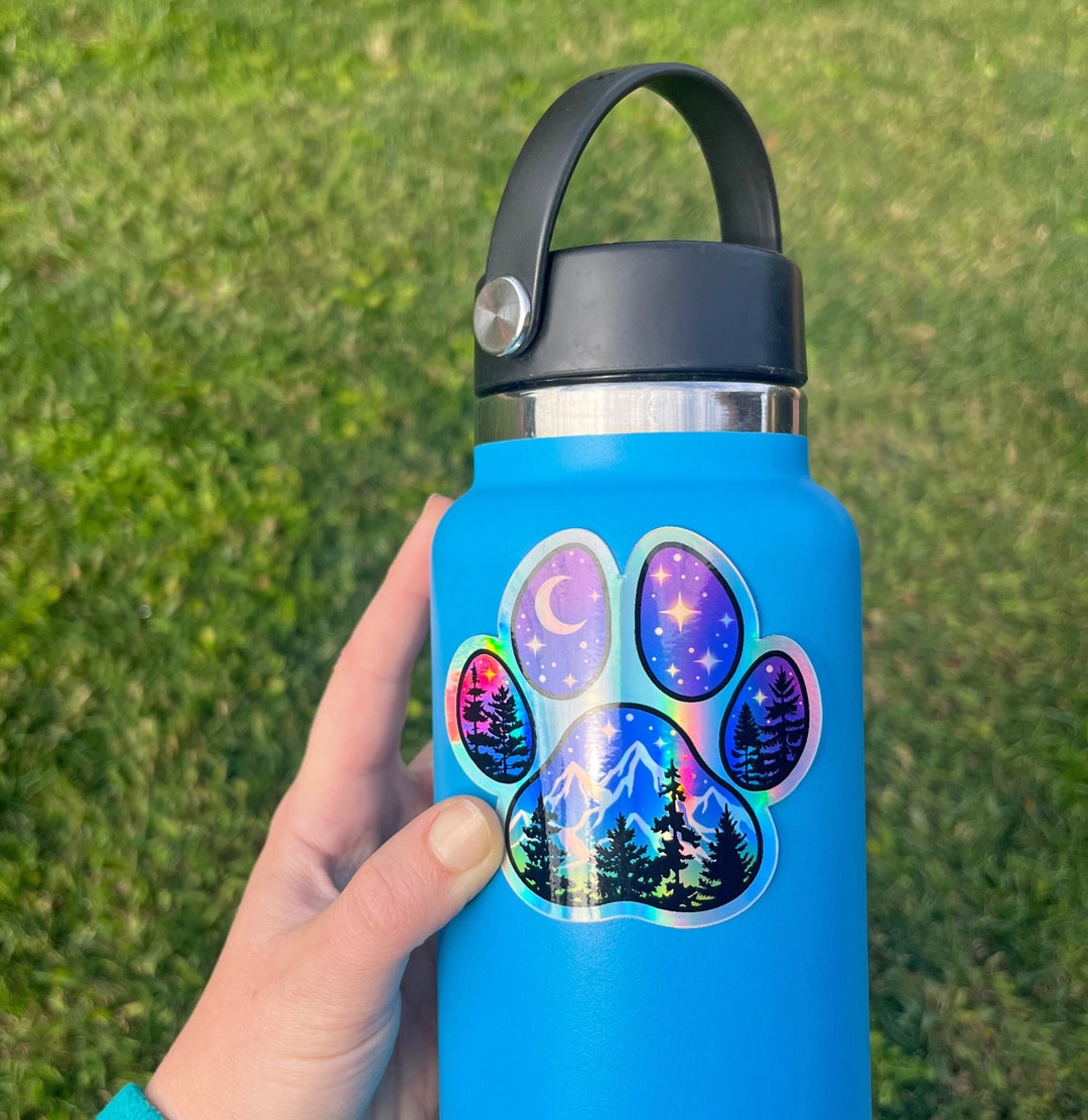 Paw Print Sticker, Holographic Dog Sticker, Hiking Vinyl Sticker, Dog ...