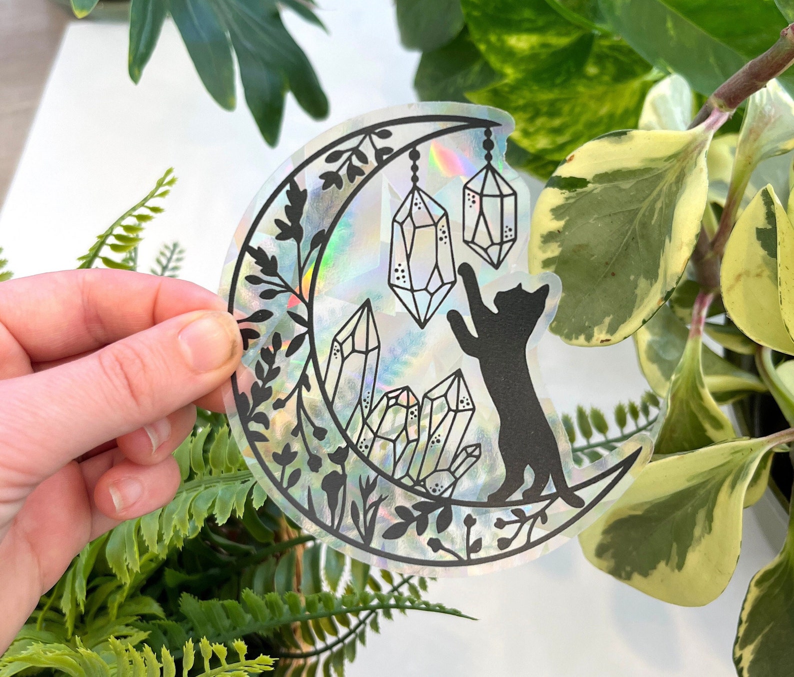Cat Rainbow Window Sticker Holographic Moon Suncatcher Decal - Etsy
