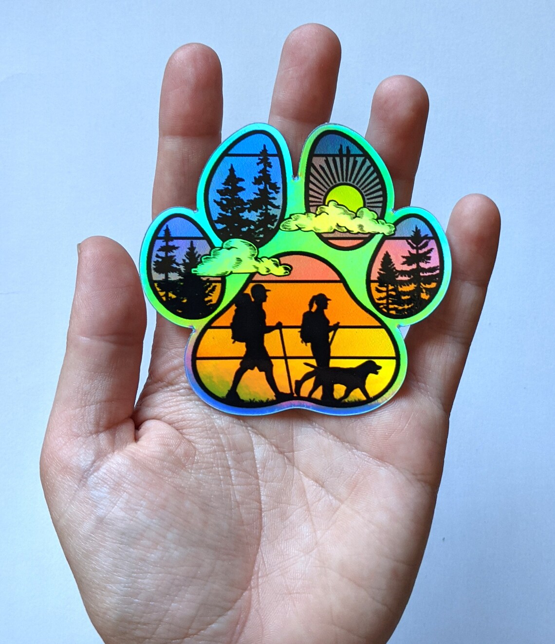 Paw Print Sticker Holographic Dog Sticker Hiking Vinyl - Etsy