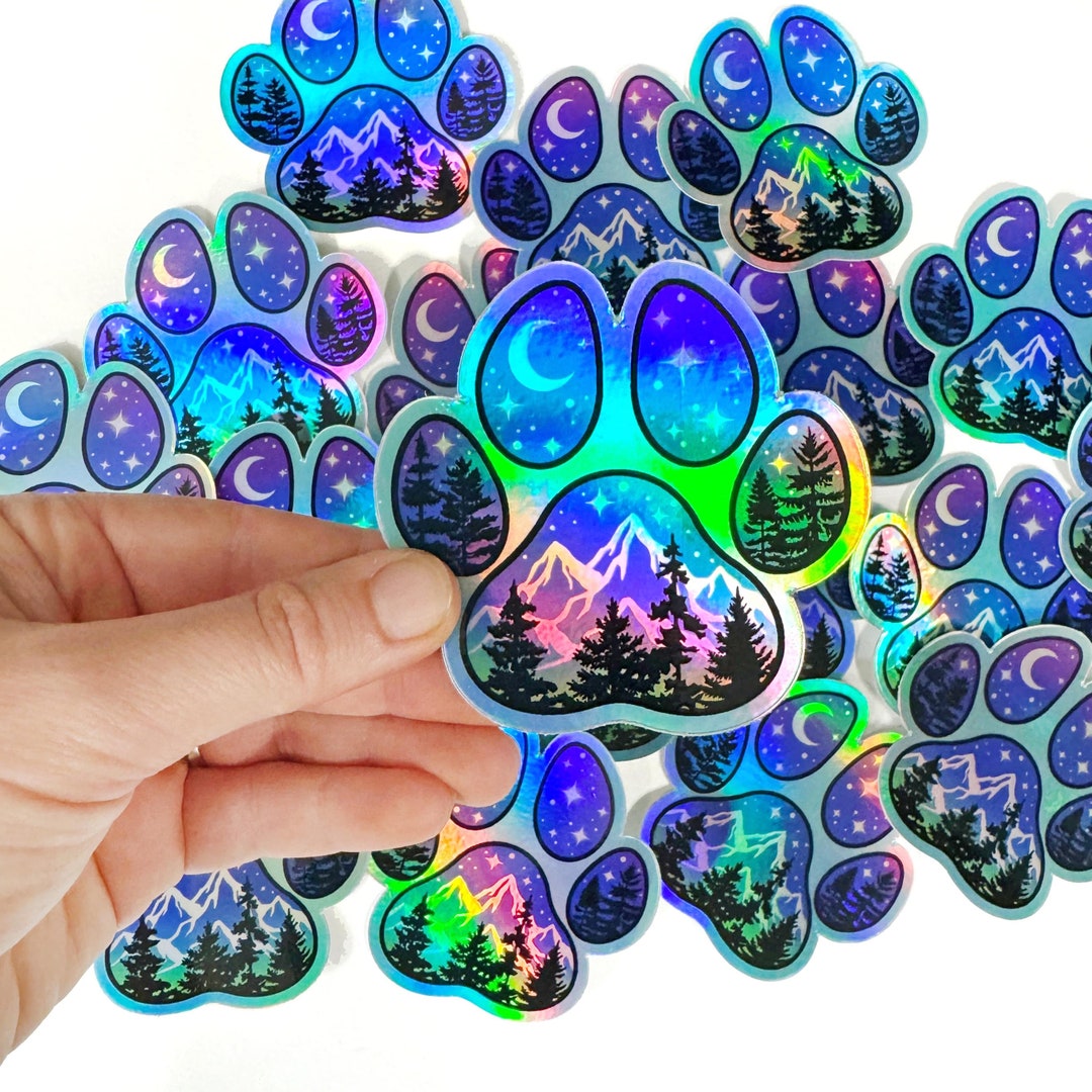 Dog Paw Print Sticker, Holographic Dog Sticker, Vinyl Dog Lover Sticker ...
