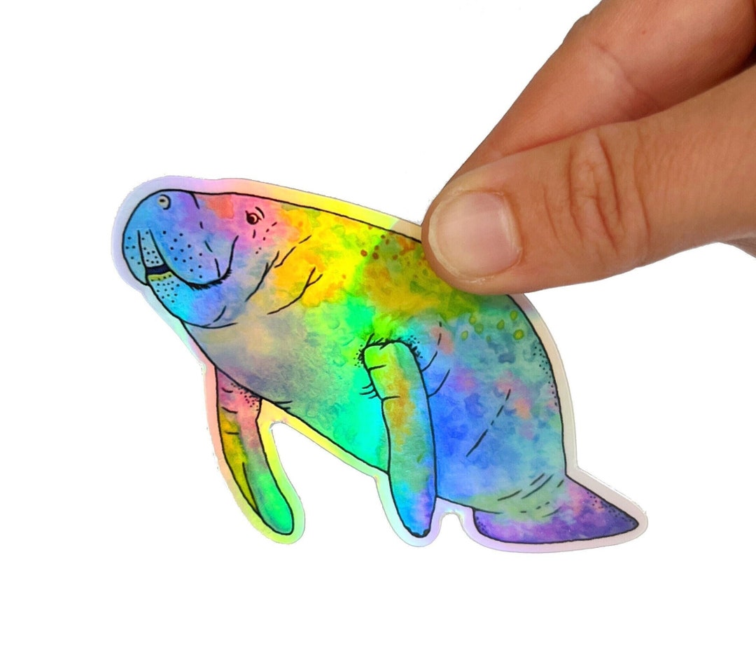 Manatee Sticker, Vinyl Animal Holographic Sticker, Wildlife Laptop ...