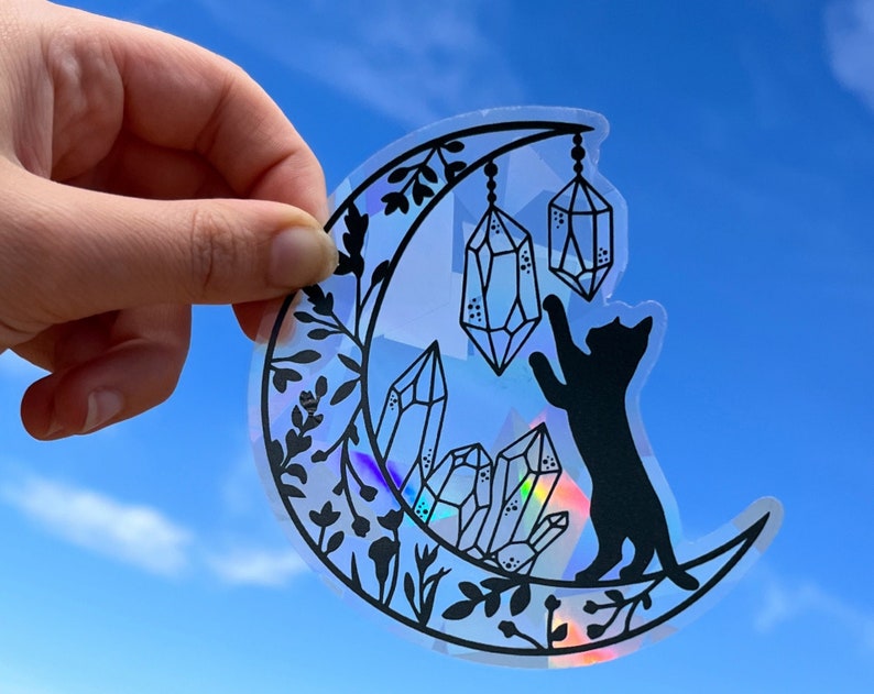 Cat Rainbow Window Sticker Holographic Moon Suncatcher Decal - Etsy