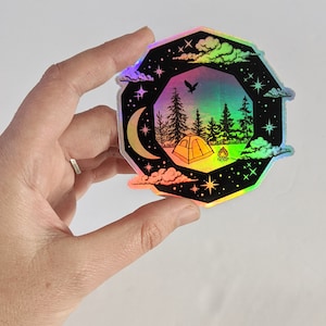 Camping Sticker Holographic Forest Sticker Nature Lover - Etsy