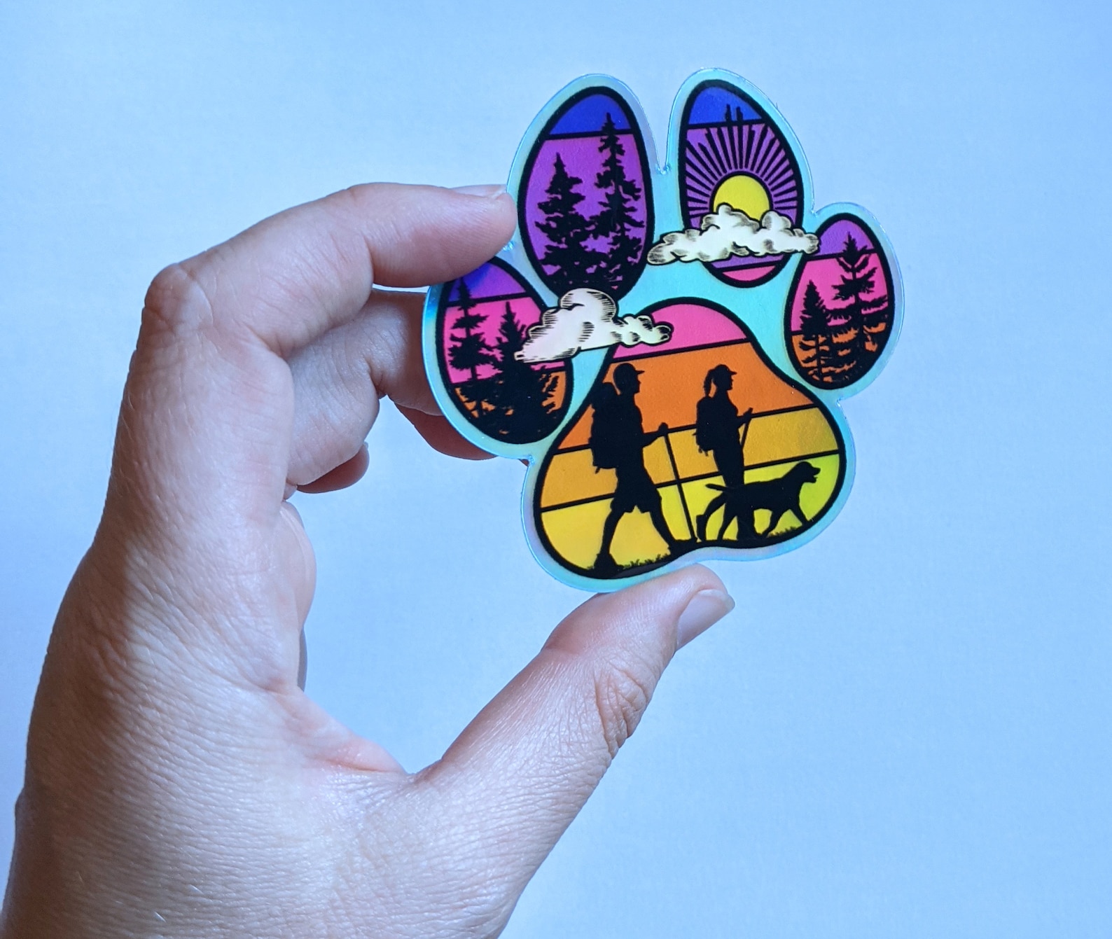 Paw Print Sticker Holographic Dog Sticker Hiking Vinyl - Etsy