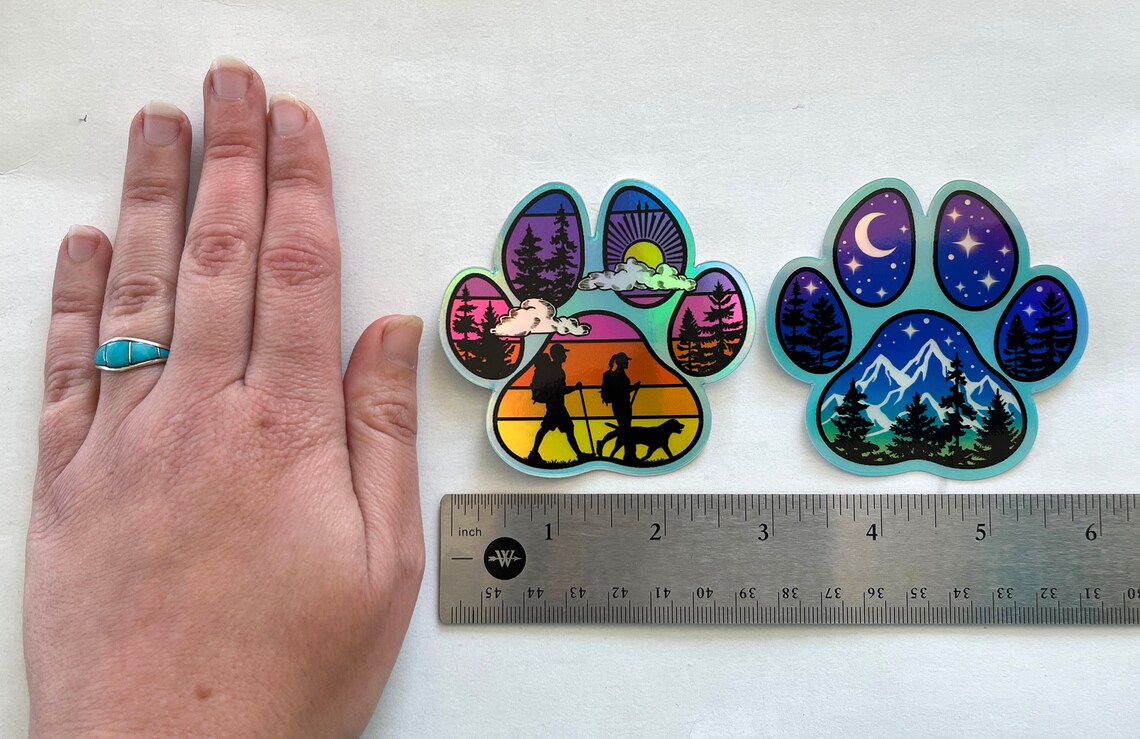 Paw Print Sticker Holographic Dog Sticker Hiking Vinyl - Etsy