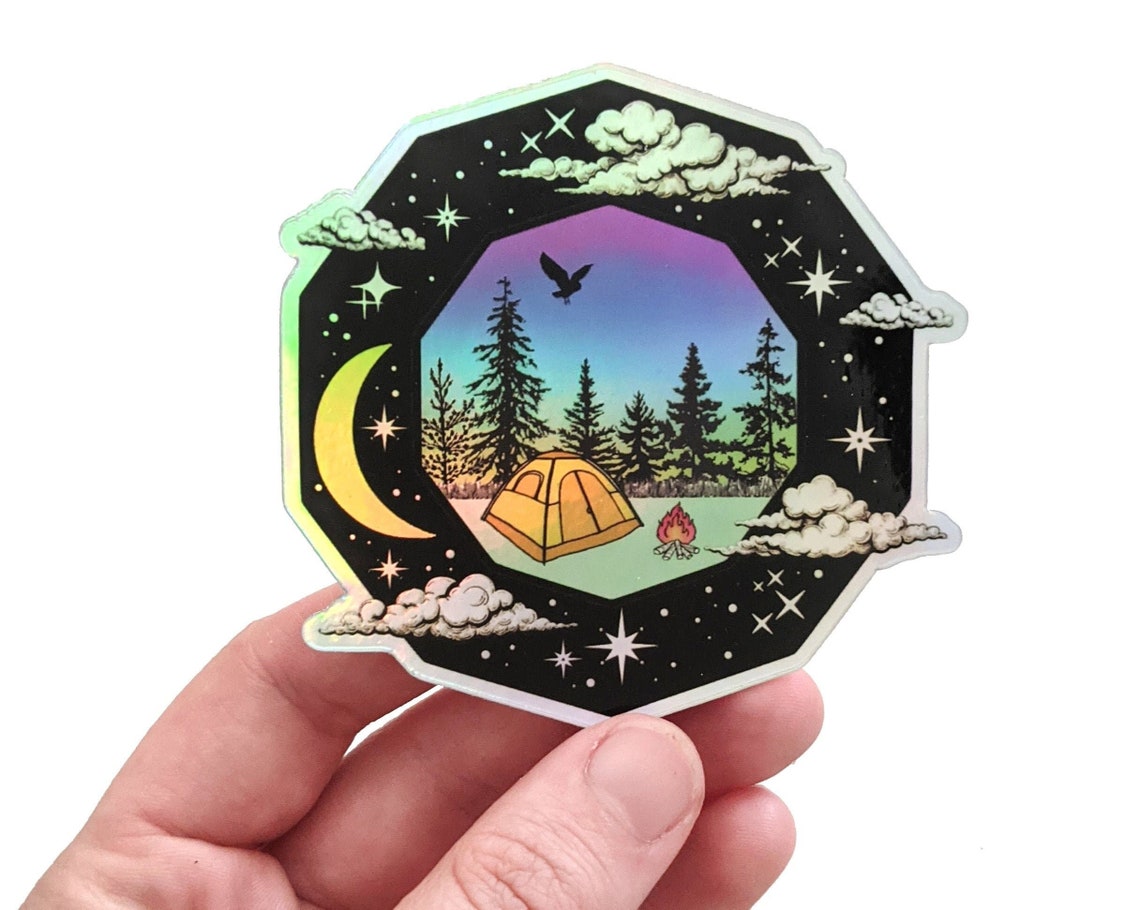 Camping Sticker Holographic Forest Sticker Nature Lover - Etsy