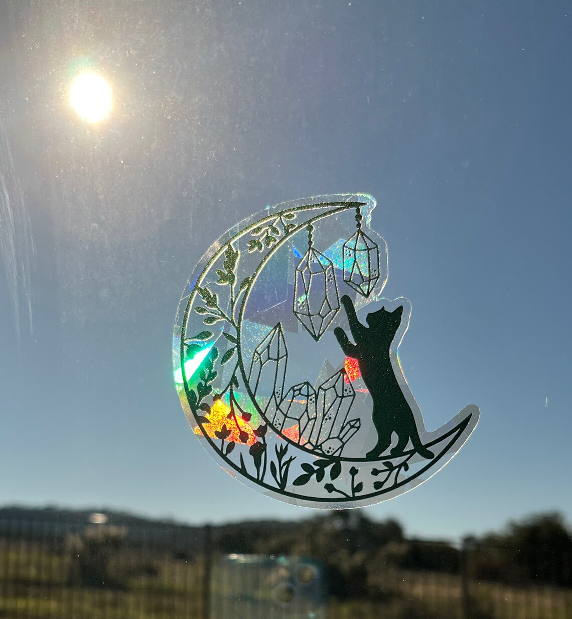 Cat Rainbow Window Sticker Holographic Moon Suncatcher Decal | Etsy