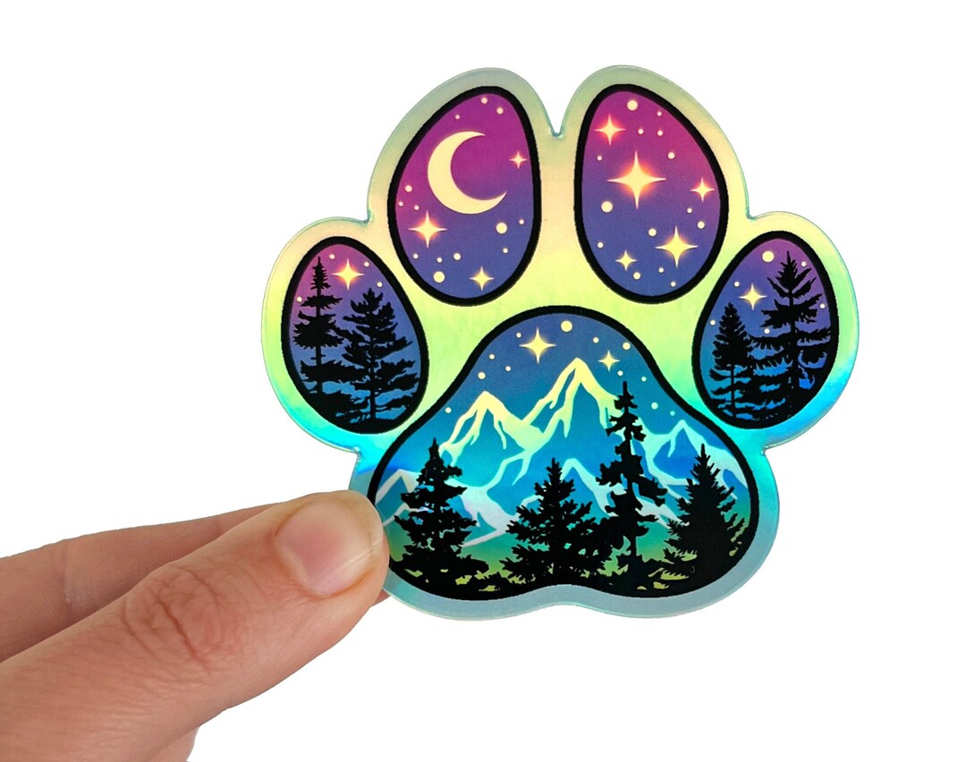 Paw Print Sticker, Holographic Dog Sticker, Hiking Vinyl Sticker, Dog ...