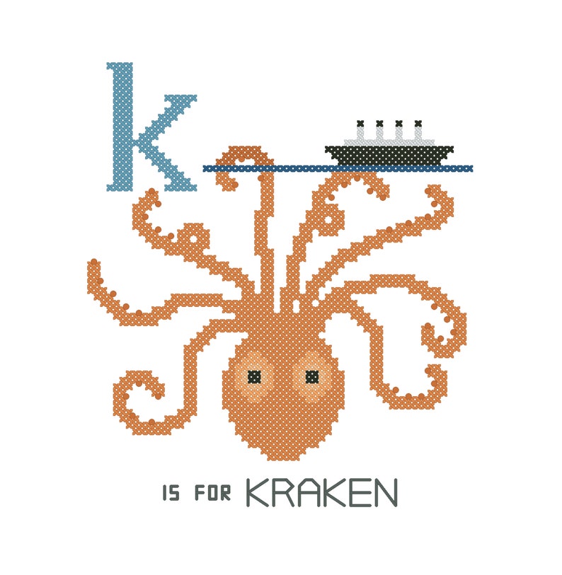 Kraken, Modern Cross Stitch PATTERN, Cryptid Abcs, Cryptozoology - Etsy