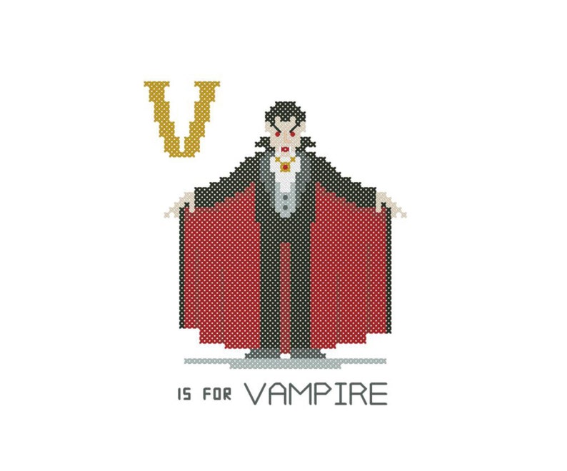 Vampire, Modern Cross Stitch PATTERN, Cryptid Abcs, Cryptozoology - Etsy