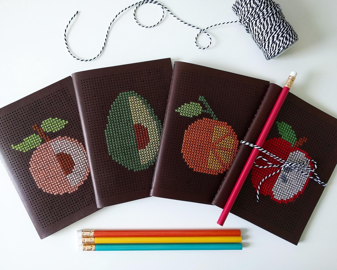 Fruit Cross Stitch Notebook, Modern Embroidery, Teacher Appreciation ...
