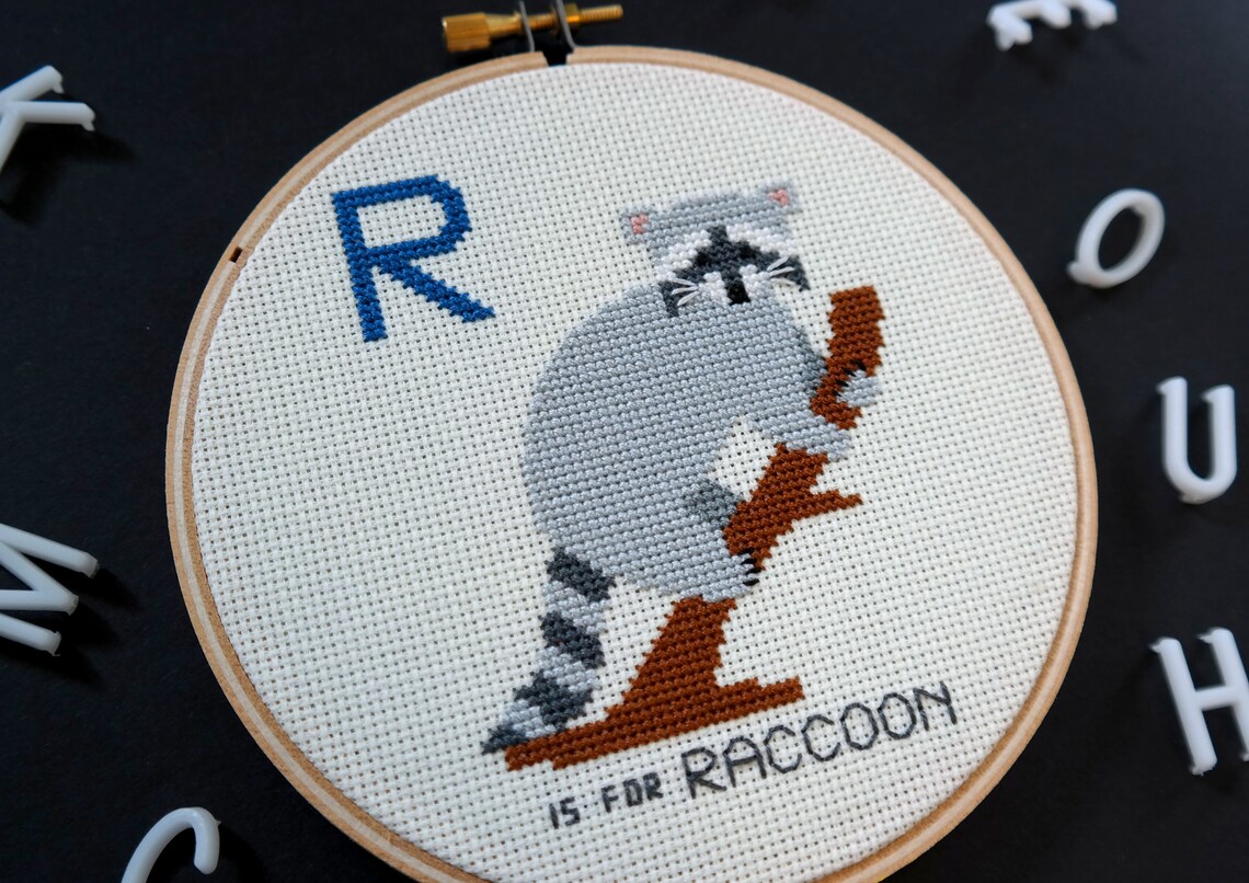 Raccoon Modern Cross Stitch PATTERN Alphabet Animalia - Etsy