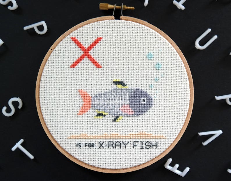 X-ray Fish, Modern Cross Stitch PATTERN, Alphabet Animalia - Etsy