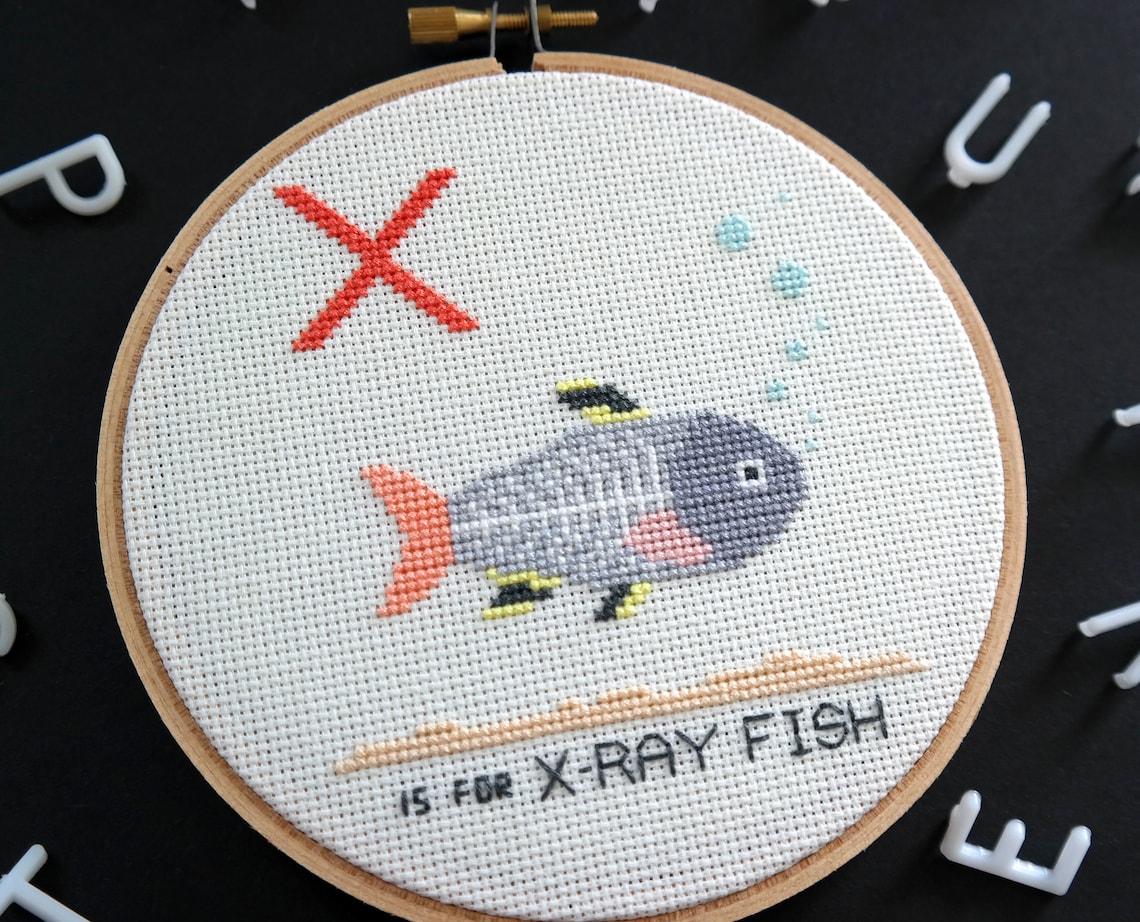 X-ray Fish, Modern Cross Stitch PATTERN, Alphabet Animalia - Etsy